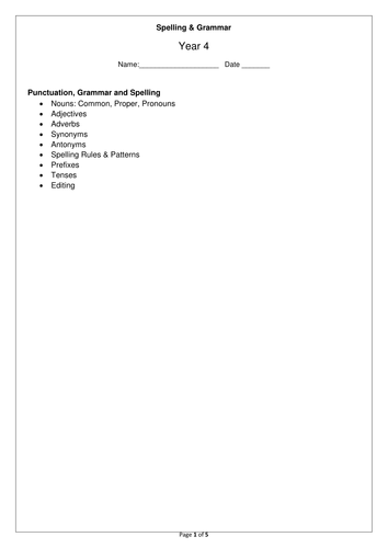 Year 4 English Spelling And Grammar Topic Overview Tasks Teaching