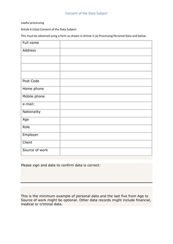 Consent of the Data Subject (6.1a) | Teaching Resources