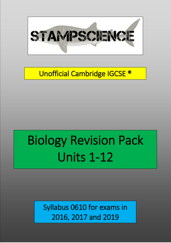 Cambridge Igcse Biology 0610 Revision Pack Units 1 12 Teaching Resources