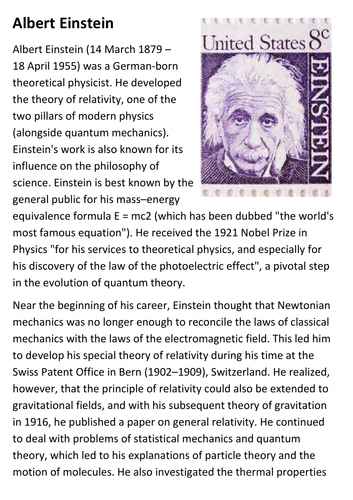 Albert Einstein Handout | Teaching Resources Albert Einstein Handout | Teaching Resources