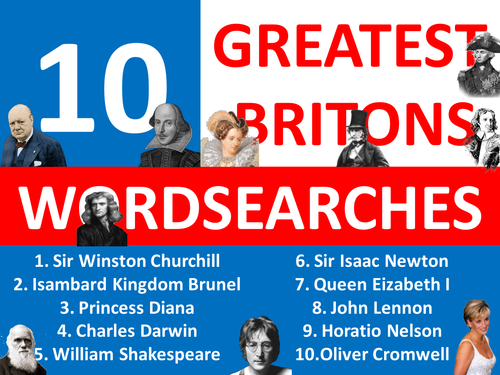 10 Greatest Britons Wordsearches Keyword Wordsearch Homework Cover ...