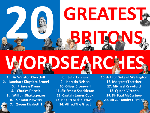 20 Greatest Britons Wordsearches Keyword Wordsearch Homework Cover ...