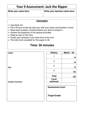 Jack the Ripper Assessment | Teaching Resources