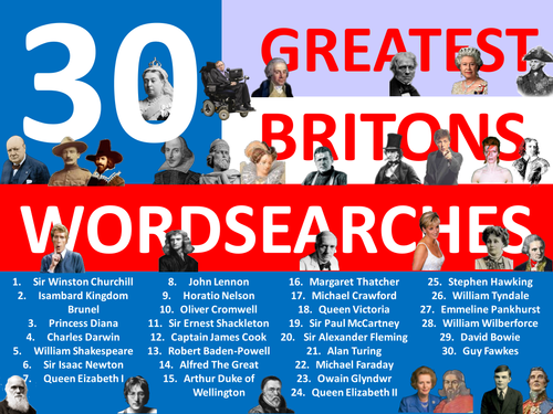 30 Greatest Britons Wordsearches Keyword Wordsearch Homework Cover ...