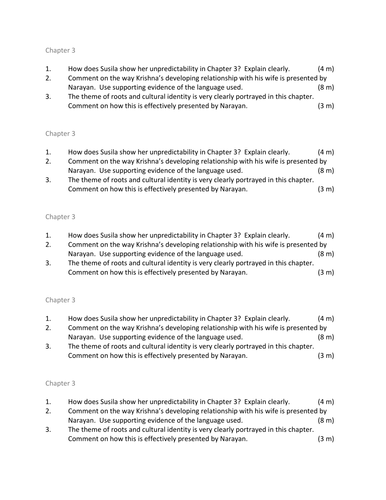 The English Teacher by R.K.Narayan - Chapter 3 | Teaching Resources
