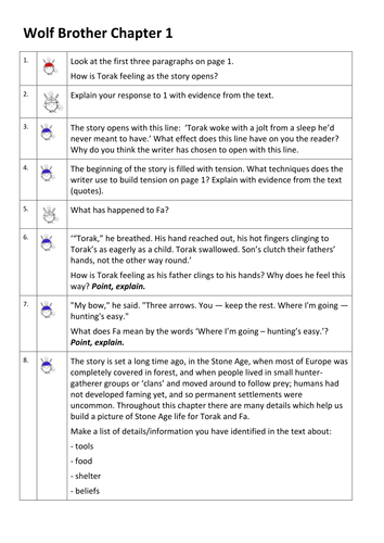 Wolf Brother Chapter 1 Comprehension Questions Year 6 | Teaching Resources