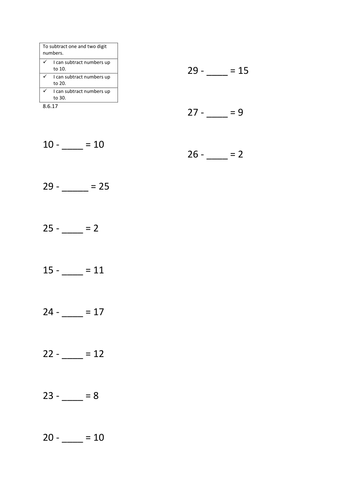Year 1 missing subtraction problems | Teaching Resources