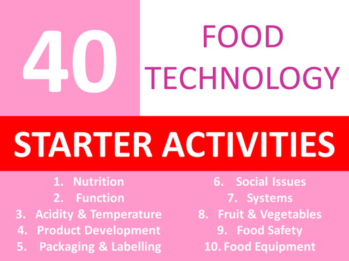 40 Food Technology Starter Activities 1 Keyword Wordsearch Crossword ...
