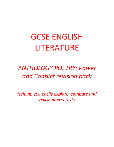 GCSE English Literature: Poetry Revision Pack - Power and Conflict ...