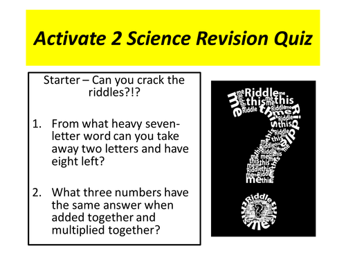 Activate 2 Science Revision Quiz | Teaching Resources