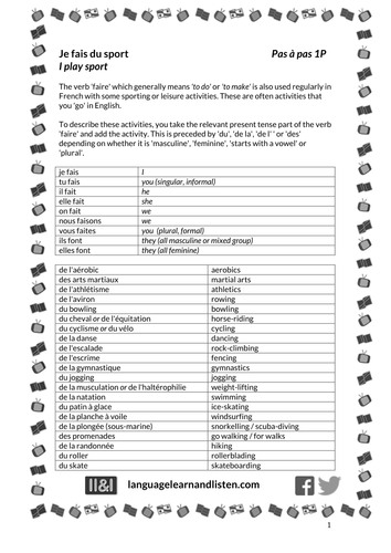 Je fais du sport (I play sport) | Teaching Resources