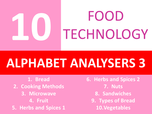 10 Food Technology Alphabet Brainstorm Analysers 3 Keyword Starters ...