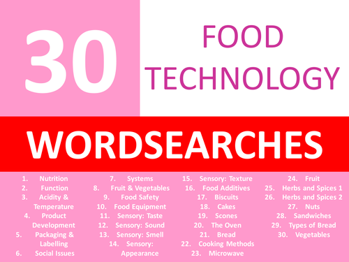 30 Food Technology Wordsearches Keyword Starters Wordsearch Cover ...