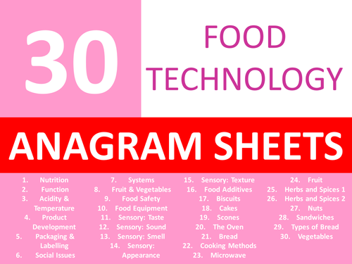 30 Food Technology Anagram Sheets Keyword Starters Anagram Cover Lesson ...