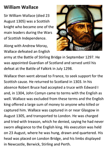 William Wallace Handout | Teaching Resources