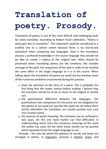 Translation of poetry. Prosody | Teaching Resources