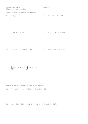 Algebraic Manipulation Test | Teaching Resources