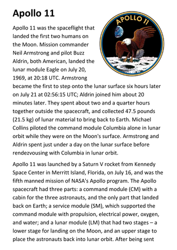 Apollo 11 Handout | Teaching Resources