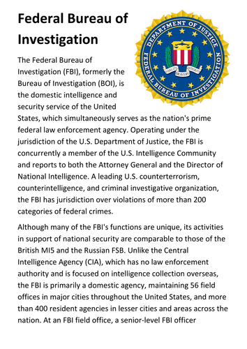 FBI Handout | Teaching Resources