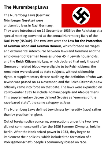 The Nuremberg Laws Handout | Teaching Resources