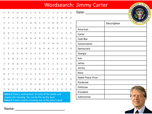 US President Jimmy Carter Wordsearch & Factsheet Handout The USA United ...