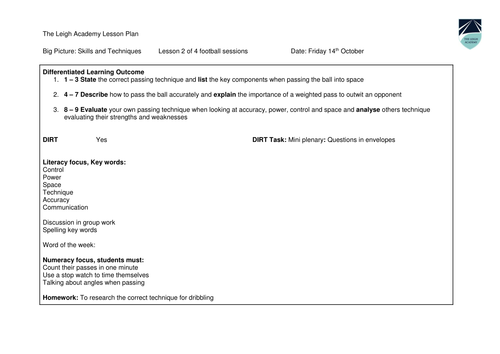 Football lesson plan | Teaching Resources