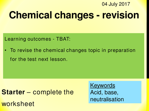 GCSE Chemistry Chemical Changes Revision Lesson | Teaching Resources