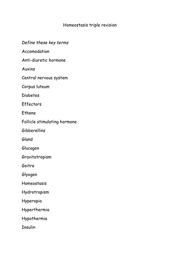 Homeostasis/nervous system/plant hormones revision booklet | Teaching ...