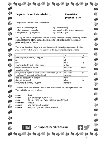 Regular -er verbs (verb drills) | Teaching Resources