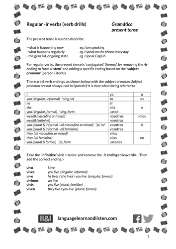 Regular -ir verbs (verb drills) | Teaching Resources