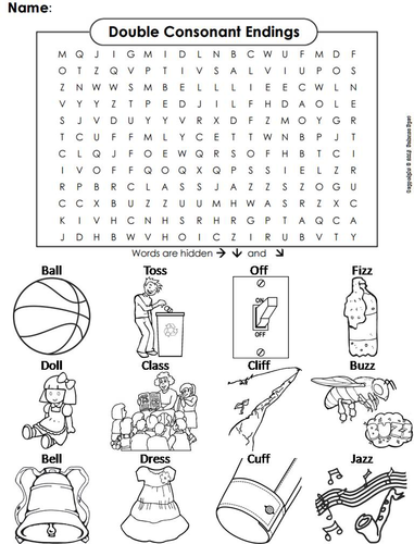 Double Consonant Endings (ll, ss, ff, zz) Word Search by ScienceSpot ...