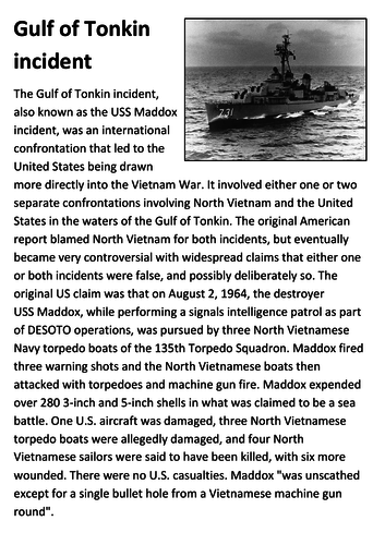 Gulf of Tonkin Incident Handout | Teaching Resources