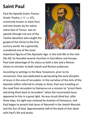 Saint Paul Handout | Teaching Resources