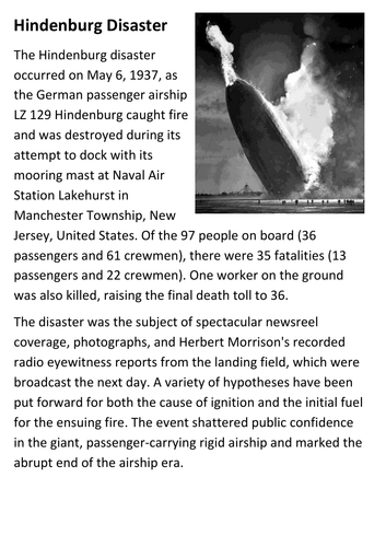 Hindenburg Disaster Handout | Teaching Resources