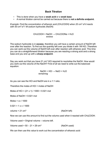 Back Titration | Teaching Resources