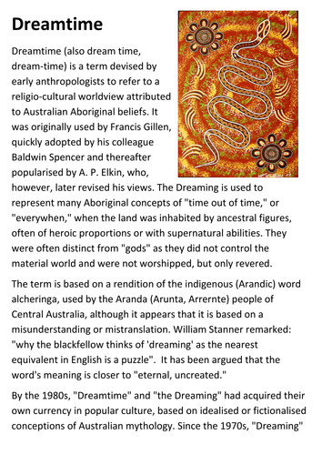 Dreamtime Handout | Teaching Resources