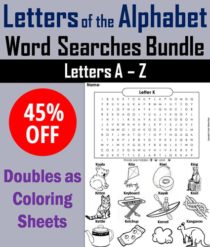 The Letters of the Alphabet Word Searches Bundle | Teaching Resources