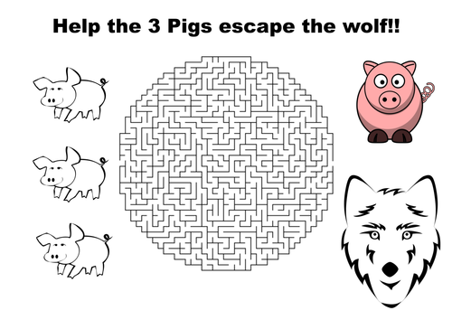 Help the 3 Pigs escape the wolf maze puzzle | Teaching Resources