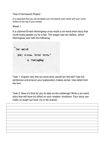 7 week homework project | Teaching Resources