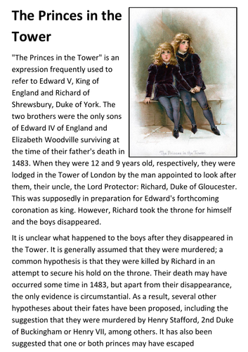 The Princes in the Tower Handout | Teaching Resources