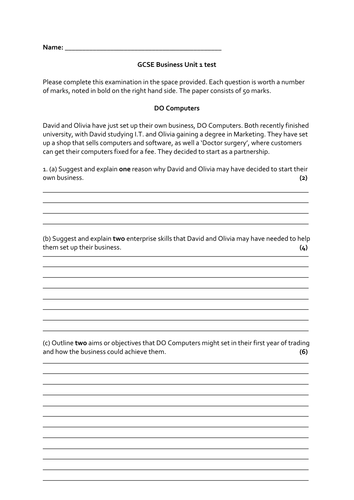 AQA GCSE Business unit 1 test | Teaching Resources AQA GCSE Business unit 1 test | Teaching Resources