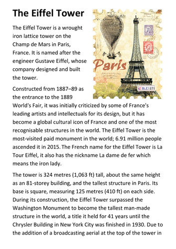 The Eiffel Tower Handout | Teaching Resources