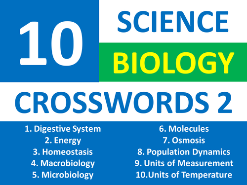 10 Crosswords 2 Science Biology Starter Homework Filler Cover Lesson ...