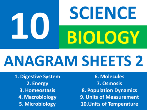 10 Anagram Sheets 2 Science Biology Starter Homework Filler Cover ...