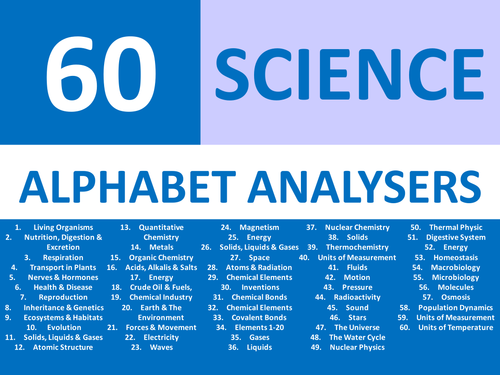 60 x Starter Alphabet Brainstorm Analysers Science Chemistry Physics ...