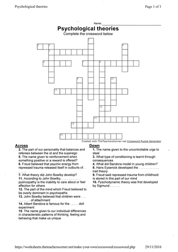 Psychological Theories of Crime Crossword assessment - GCSE Psychology ...