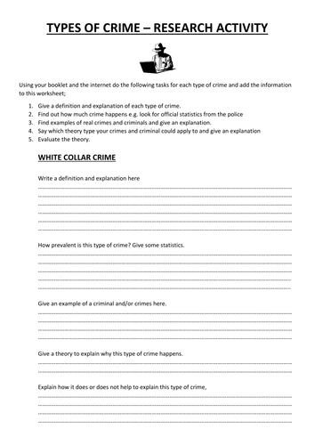 GCSE/Level 2 Criminology - Types of Crime research activity | Teaching ...