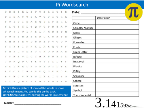 Pi Wordsearch Starter Activity Maths Circles Geometry Homework Cover ...