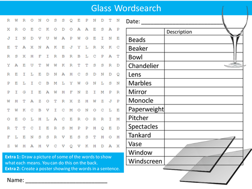 Glass Wordsearch Starter Activity Design Resistant Materials Homework ...