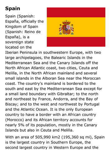 Spain Handout | Teaching Resources